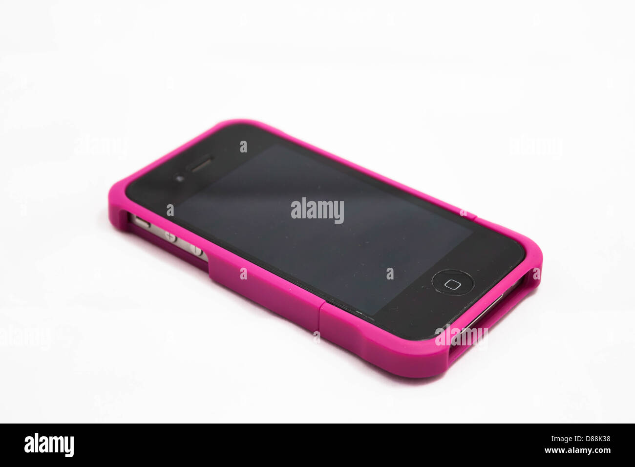 Beautiful black smart phone in pink case isolated on white Stock Photo ...