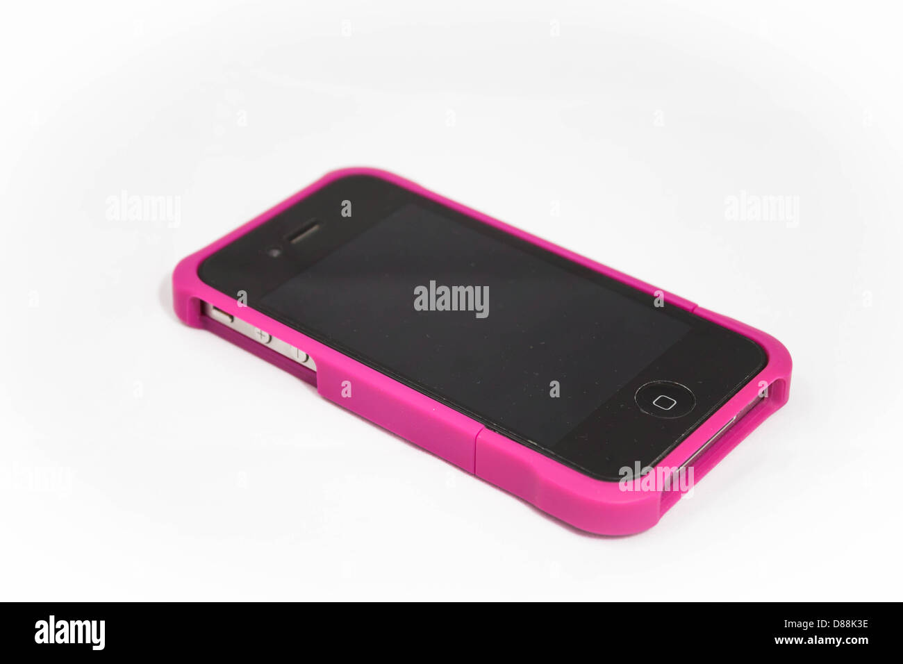 Realistic smart phone in pink case isolated on white background Stock ...