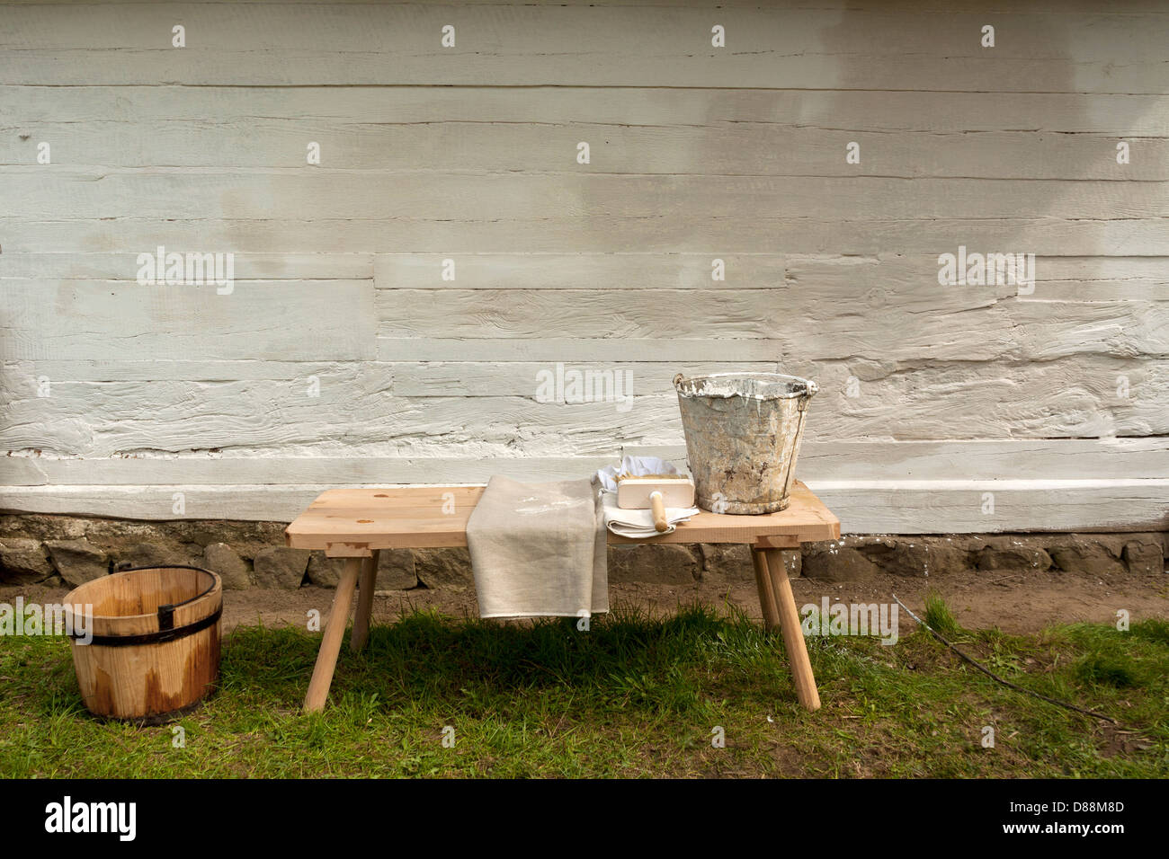 Painting house with lime in Museum of the Mazovian Countryside in ...