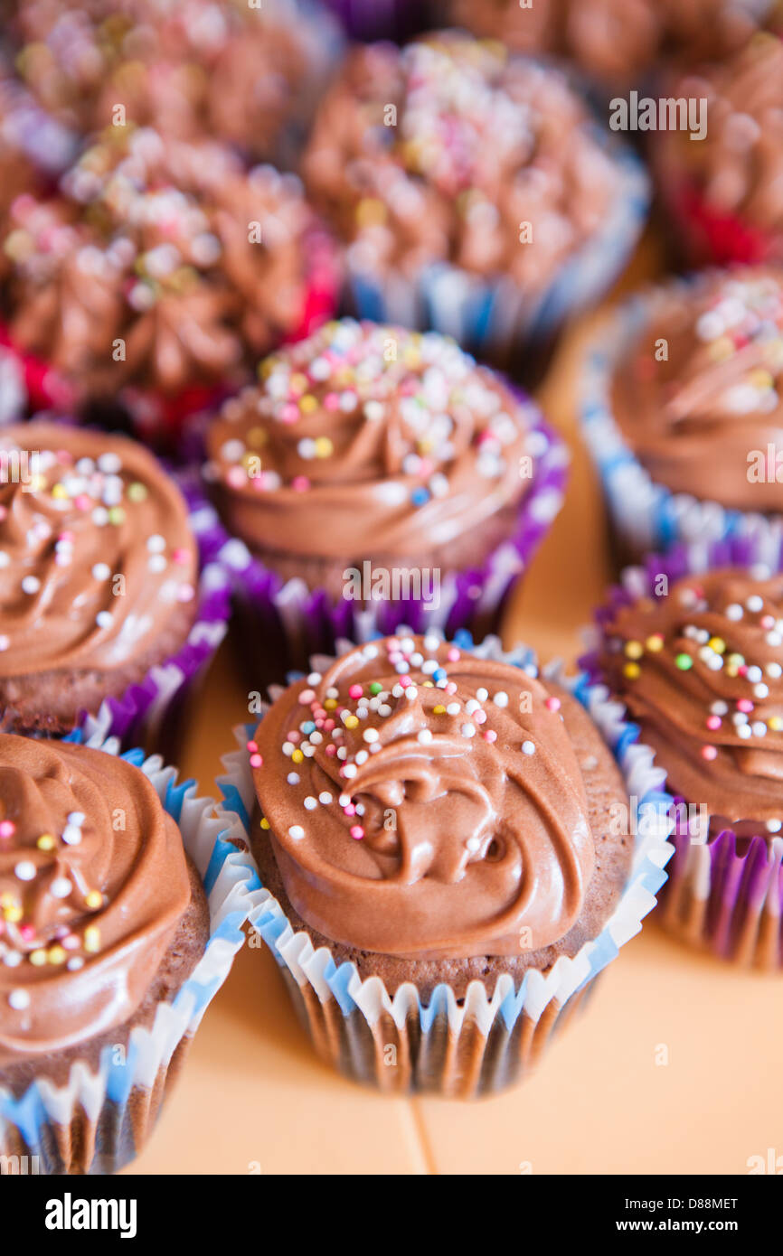 Closeup of chocolate cupcakes with decorative sprinkles Stock Photo - Alamy