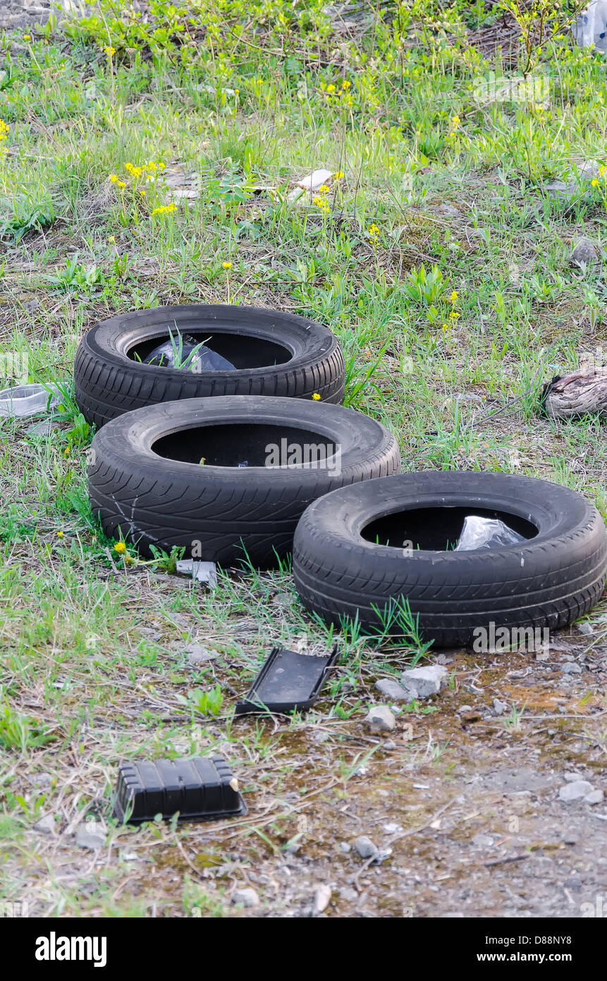 Old tires in forest Stock Photo - Alamy