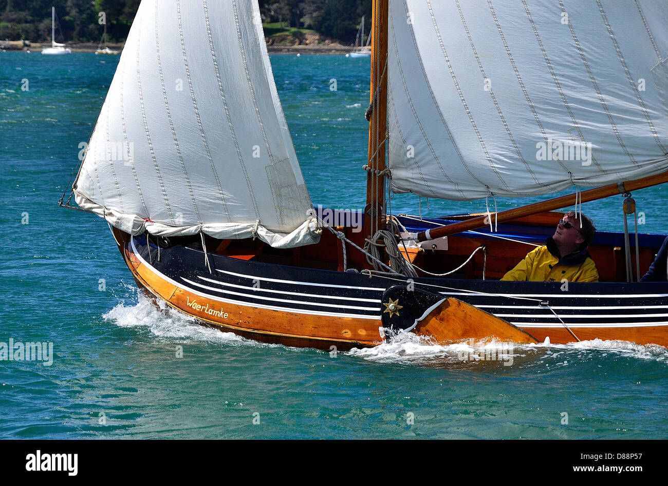 Traditional sailing flatbottom boat (Netherlands), sailing in the ...