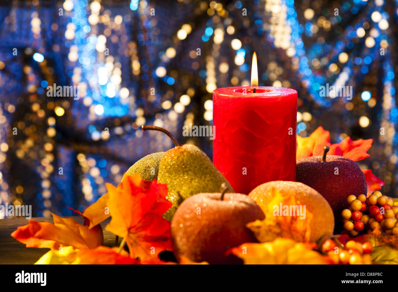 Candles in nice and beautiful colorful autumn leaves Stock Photo - Alamy