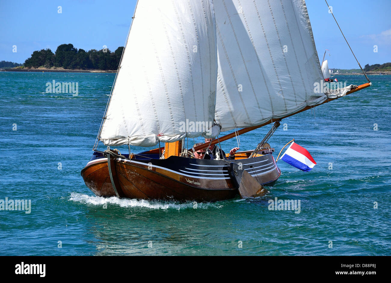 Traditional sailing flatbottom boat (Netherlands), sailing in the ...