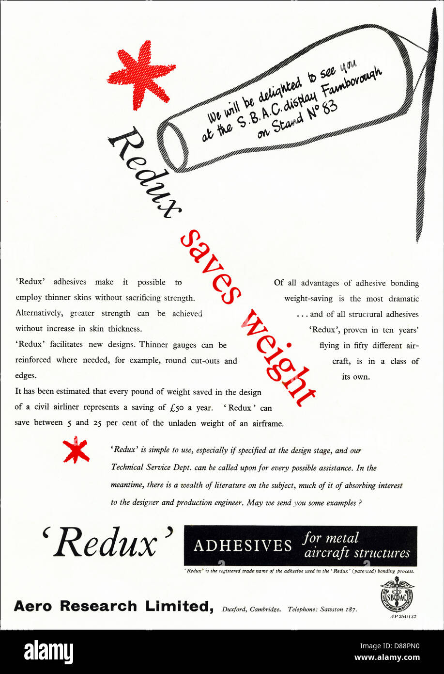 Advert for REDUX ADHESIVES used in aircraft construction advertisement ...