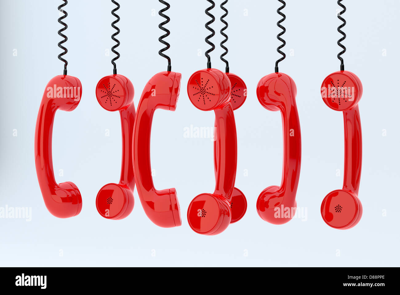 3d render of red phone receivers hanging Stock Photo - Alamy