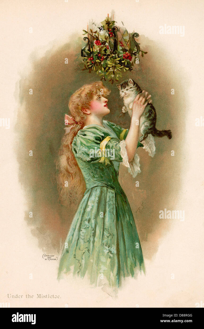 GIRL, CAT, MISTLETOE Stock Photo - Alamy