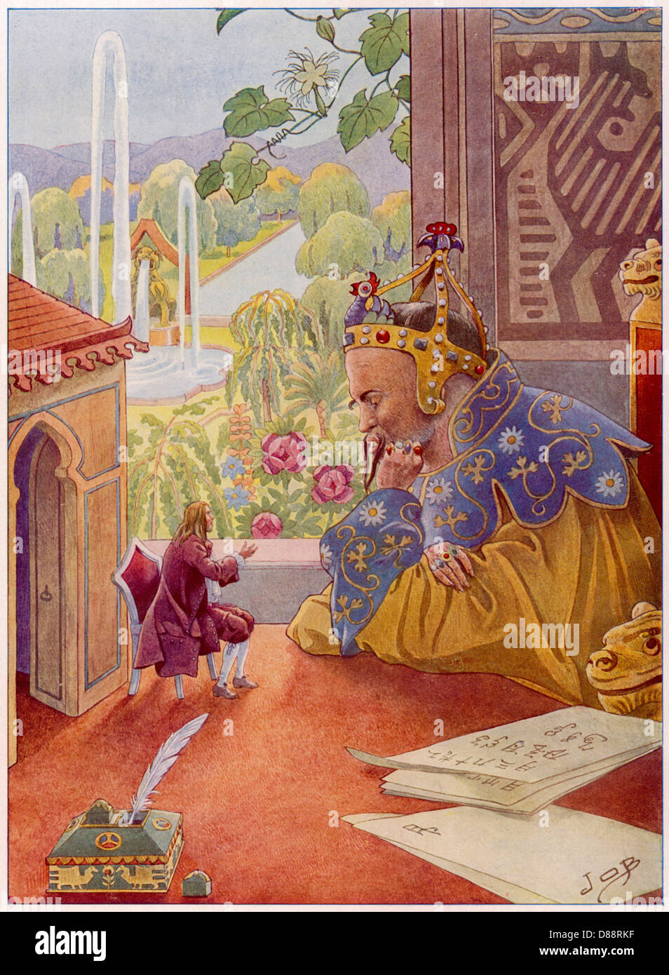 Gulliver - speaking with the King of Brobdingnag Stock Photo - Alamy
