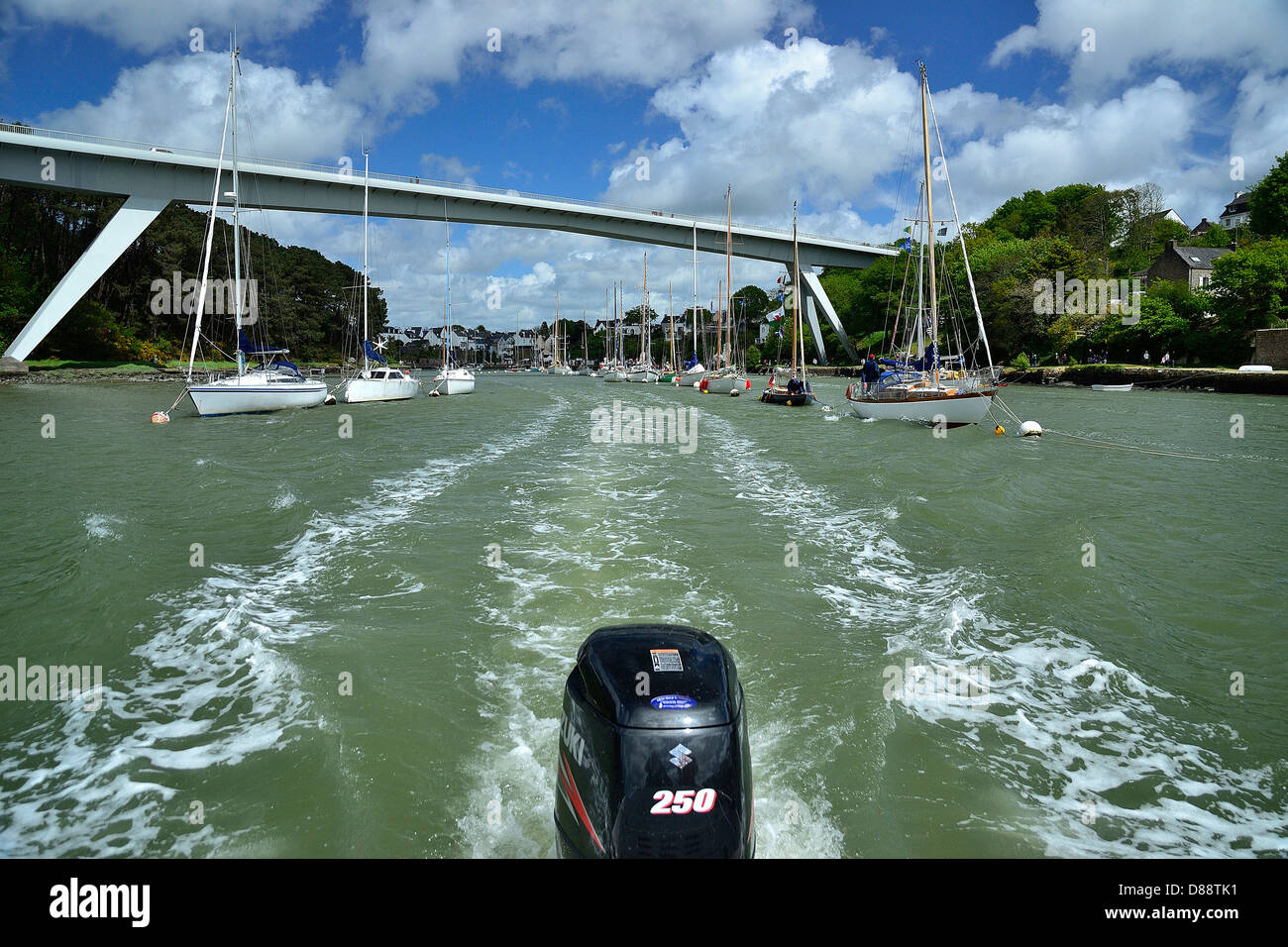 Le Bono harbour in the Morbihan gulf, with bridge 'Joseph Le Brix ...