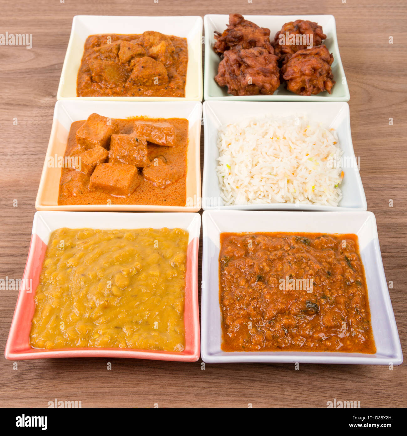 Thali - Indian meal set with vegetarian and meat curries, pilau rice ...