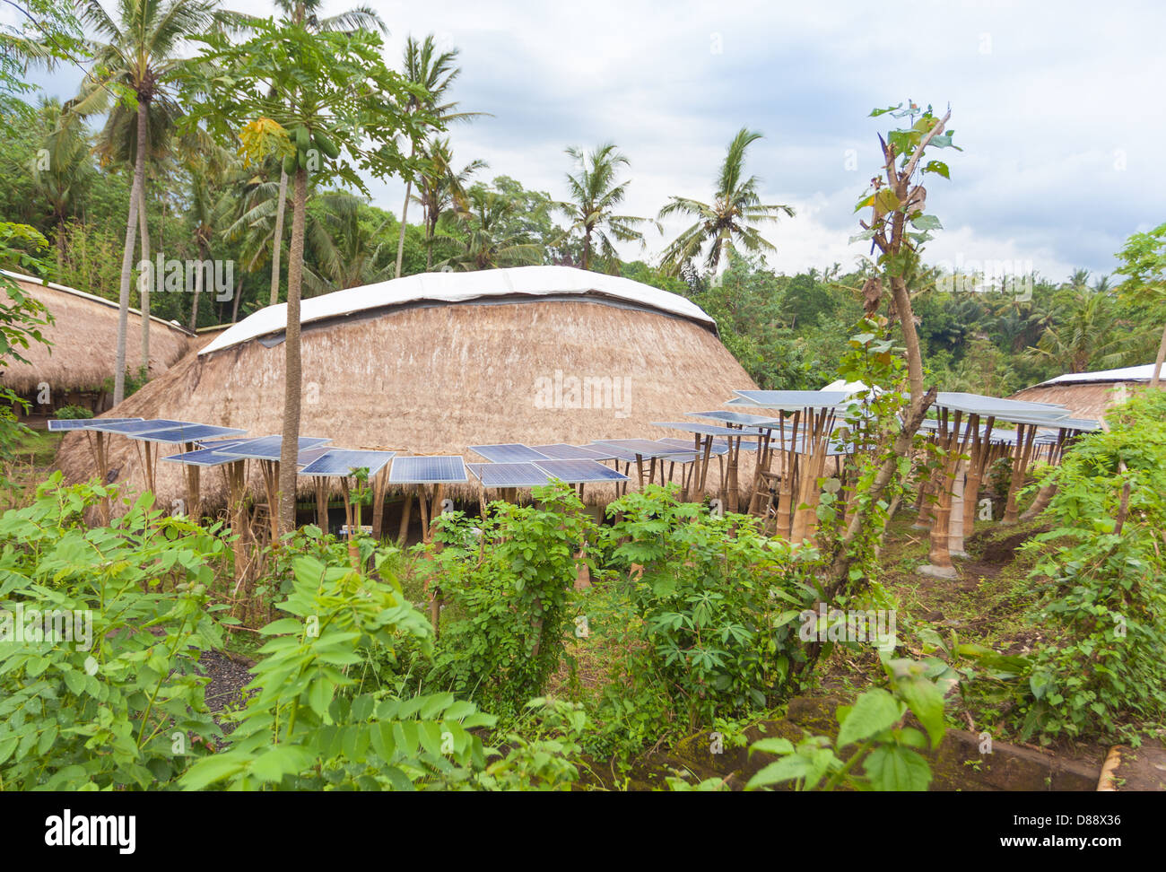 BALI, INDONESIA - FEBRUARY 2012: Solar panel farm at Green School on ...