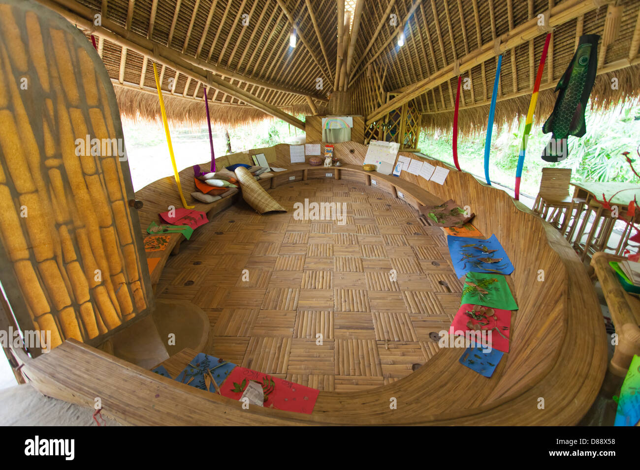 BALI, INDONESIA - FEBRUARY 2012: Classroom interior at the Green School ...