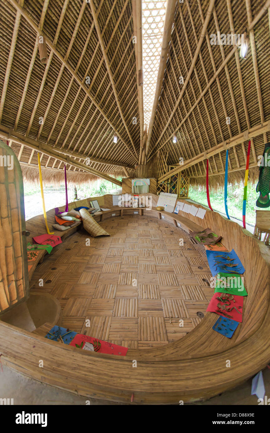 BALI, INDONESIA - FEBRUARY 2012: Classroom interior at the Green School ...