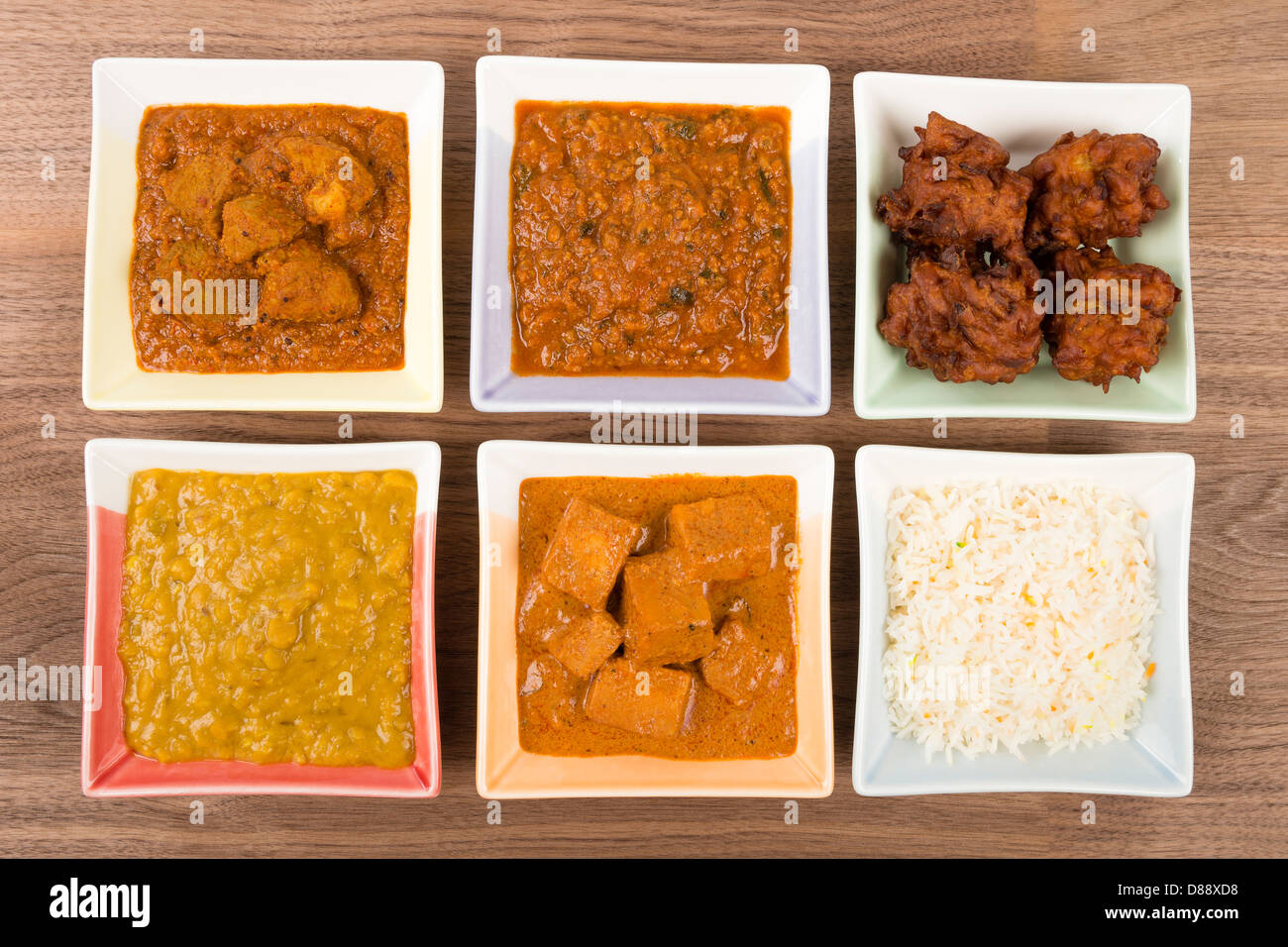 Thali - Indian meal set with vegetarian and meat curries, pilau rice ...