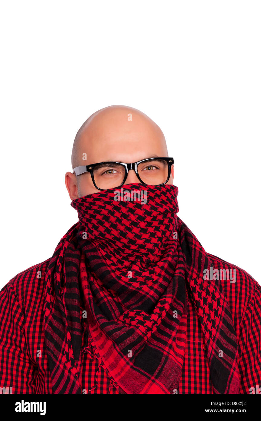 Man with red scarf isolate on white Stock Photo - Alamy