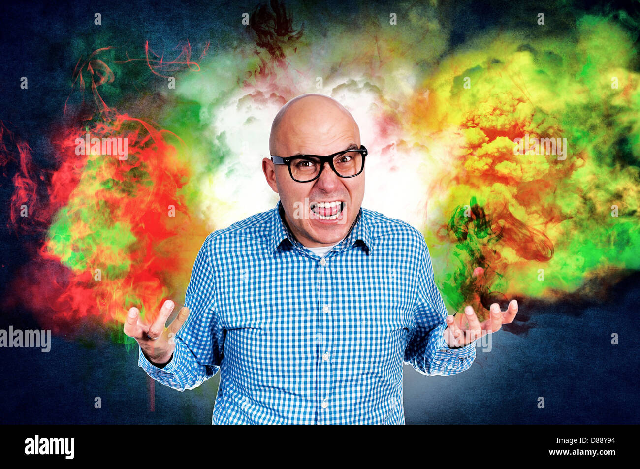 Angry bald man open head hi-res stock photography and images - Alamy