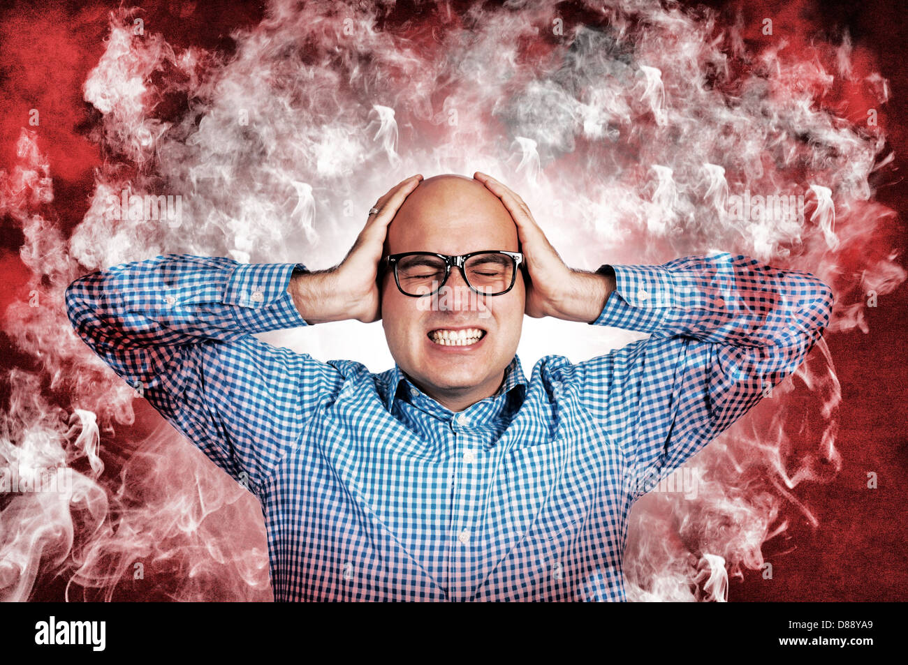 Bald guy have a stress time Stock Photo - Alamy