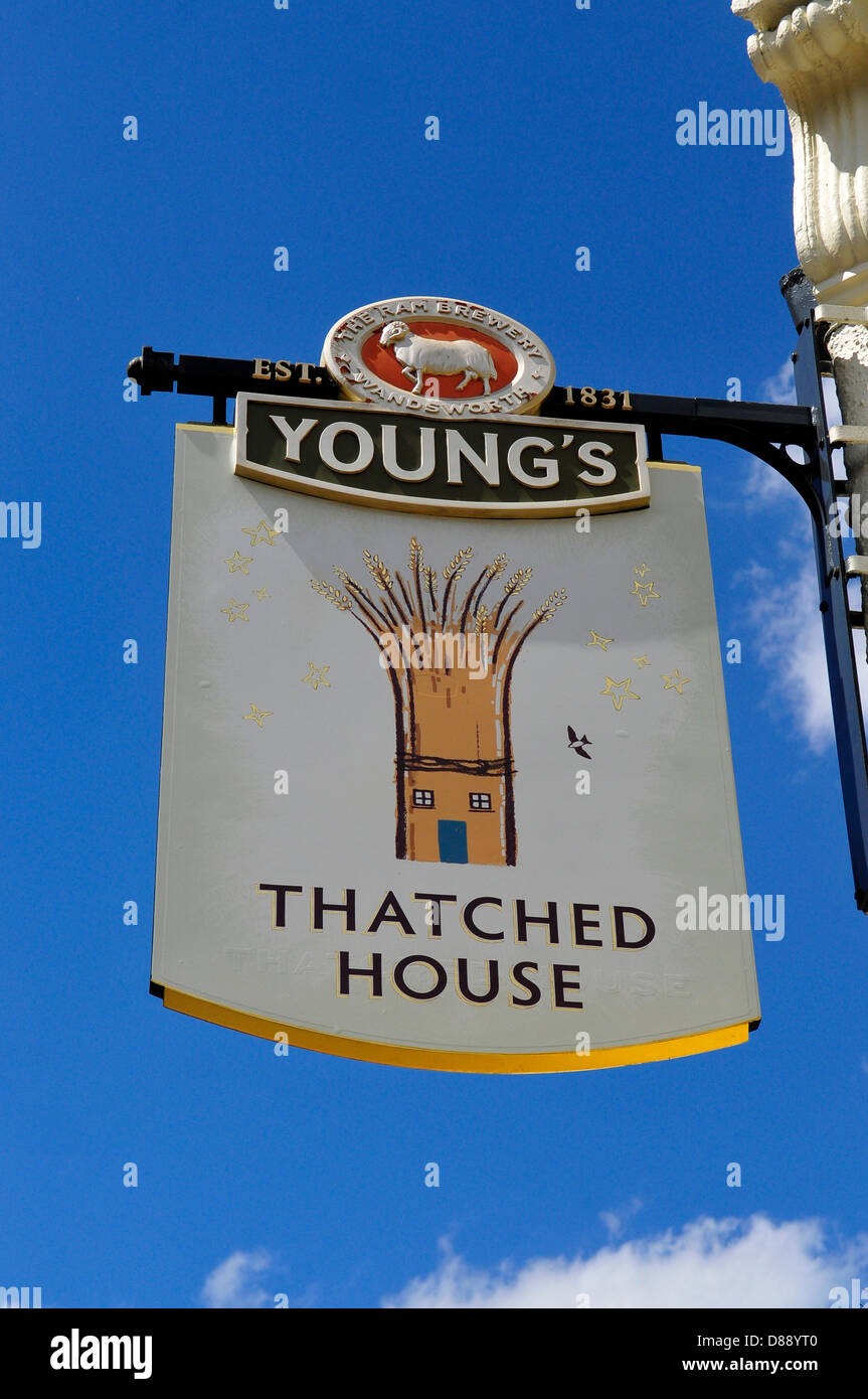 Thatched House Pub Sign, Dalling Road, Hammersmith, London Stock Photo ...