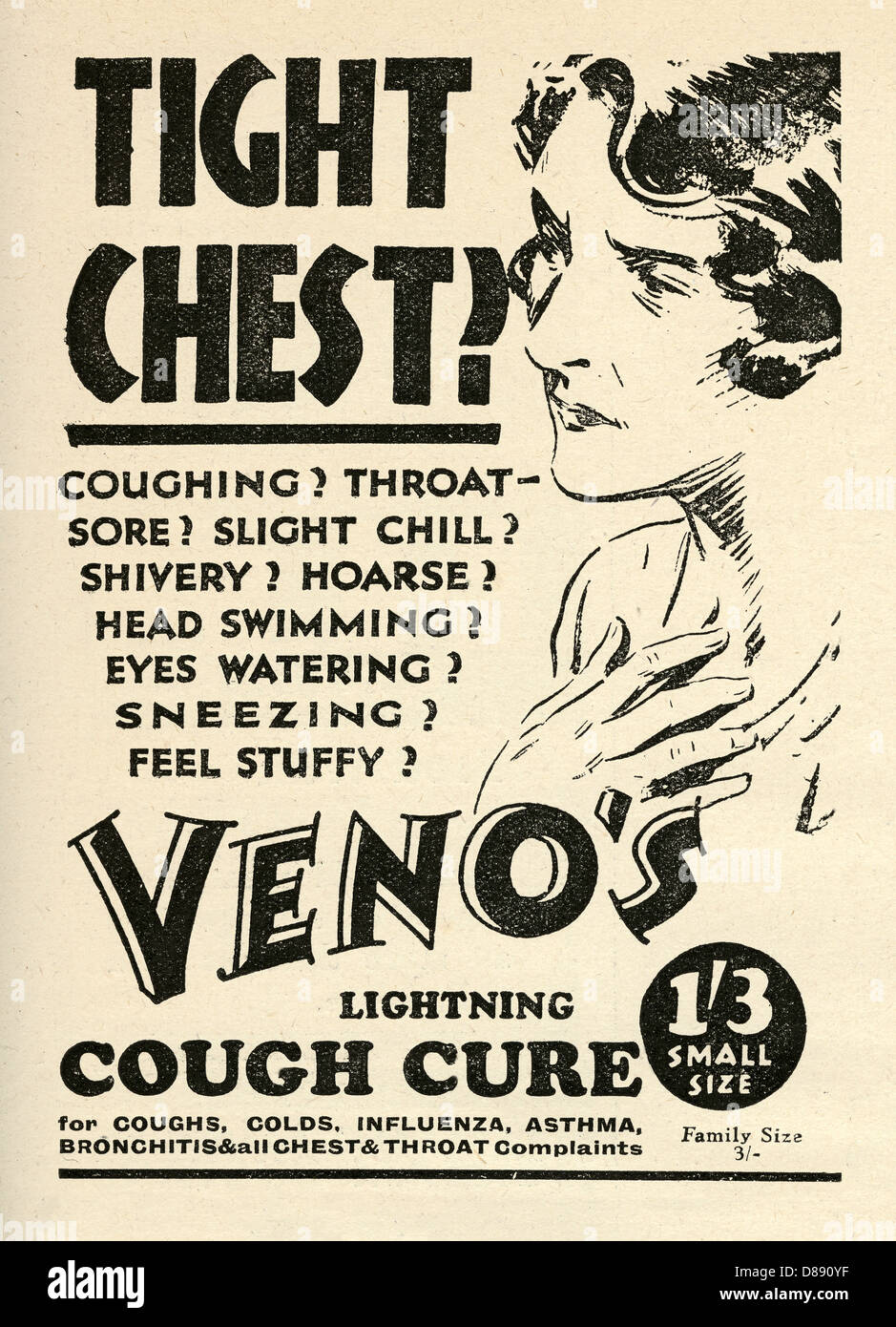 Advert for Veno's cough cure - a cold and flu cure or remedy. The ...