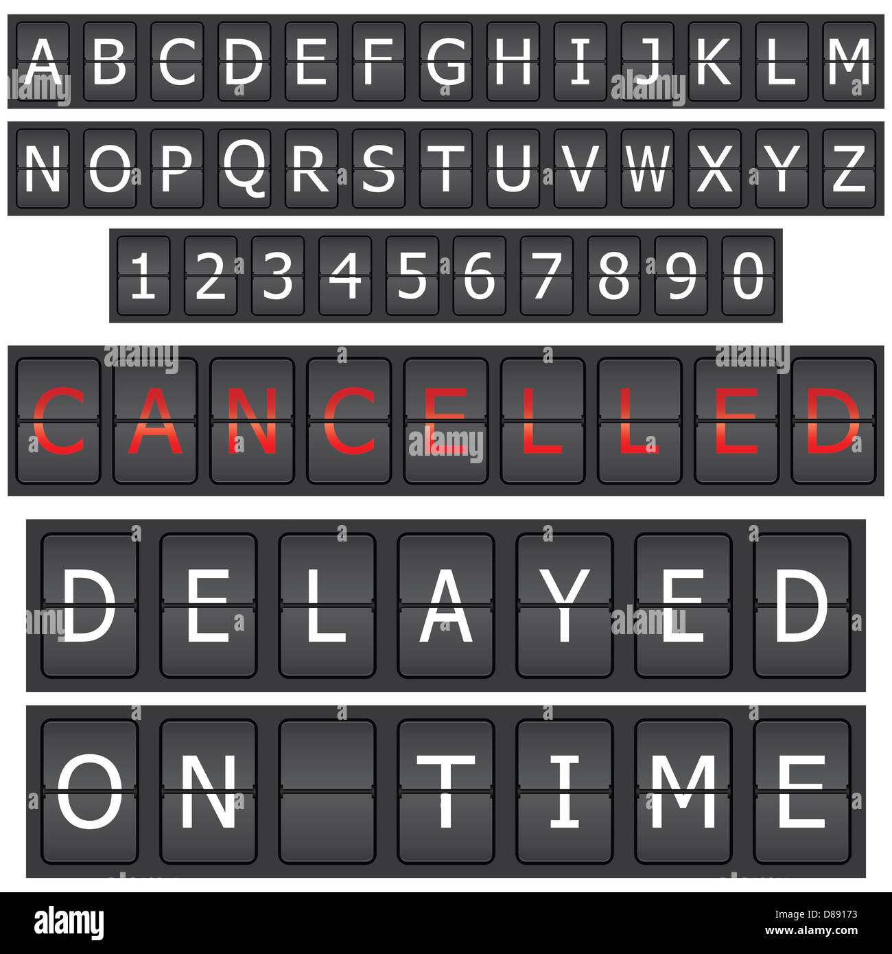 Set of letters and numbers on a mechanical timetable Stock Photo - Alamy