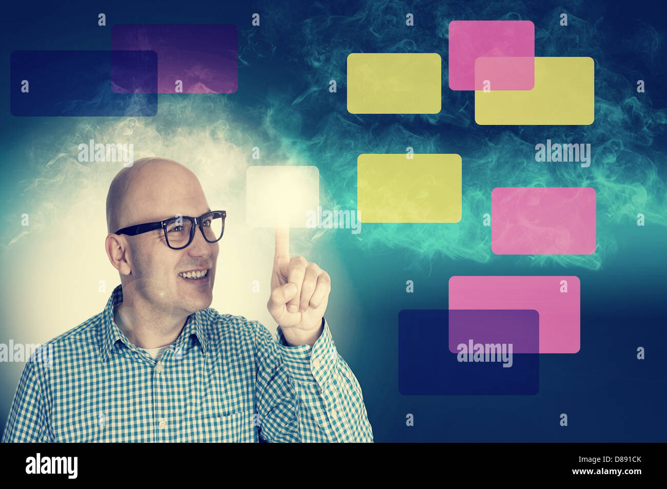 Man pushing the blank white button Stock Photo - Alamy