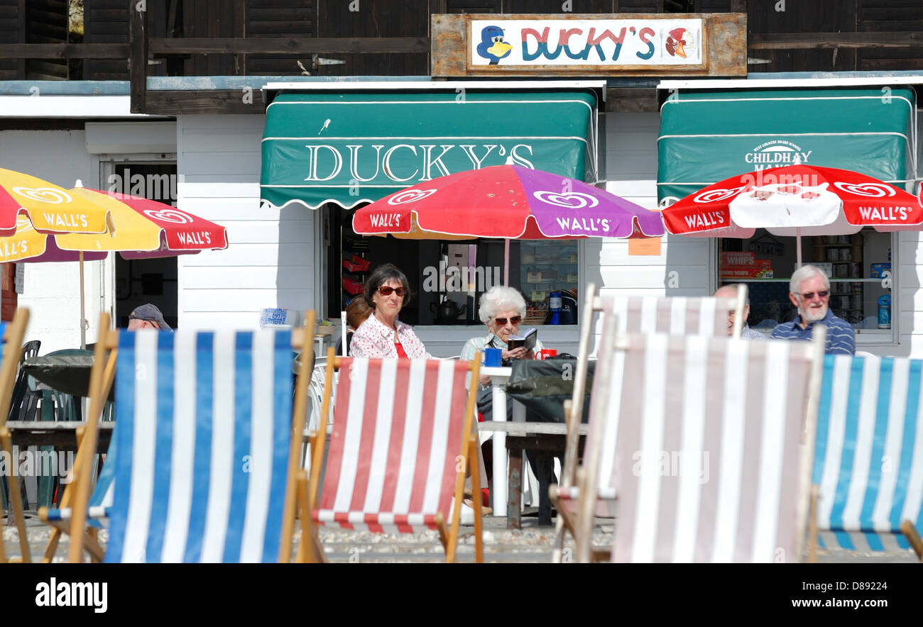 People at a beach café Beer Devon England uk Stock Photo - Alamy