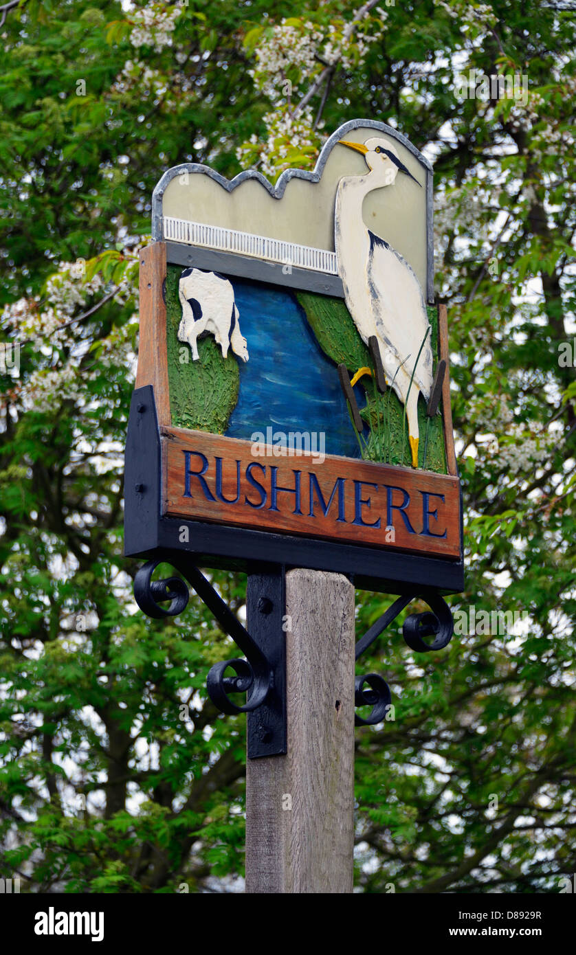Village sign. Rushmere, Suffolk, England, United Kingdom, Europe Stock ...