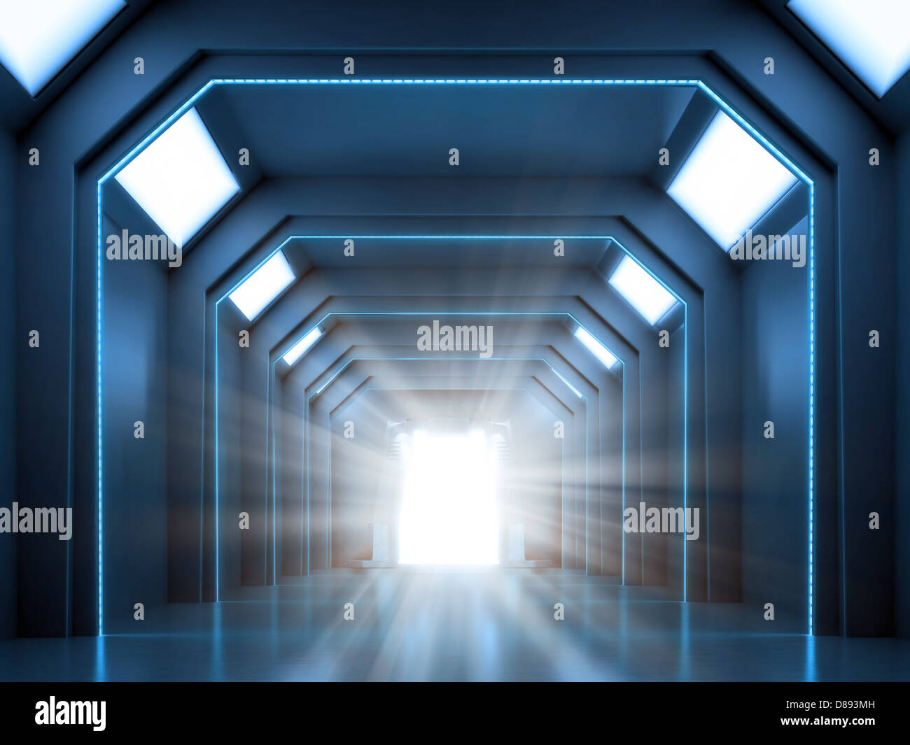 Science fiction interior - a hallway with an open gate Stock Photo - Alamy