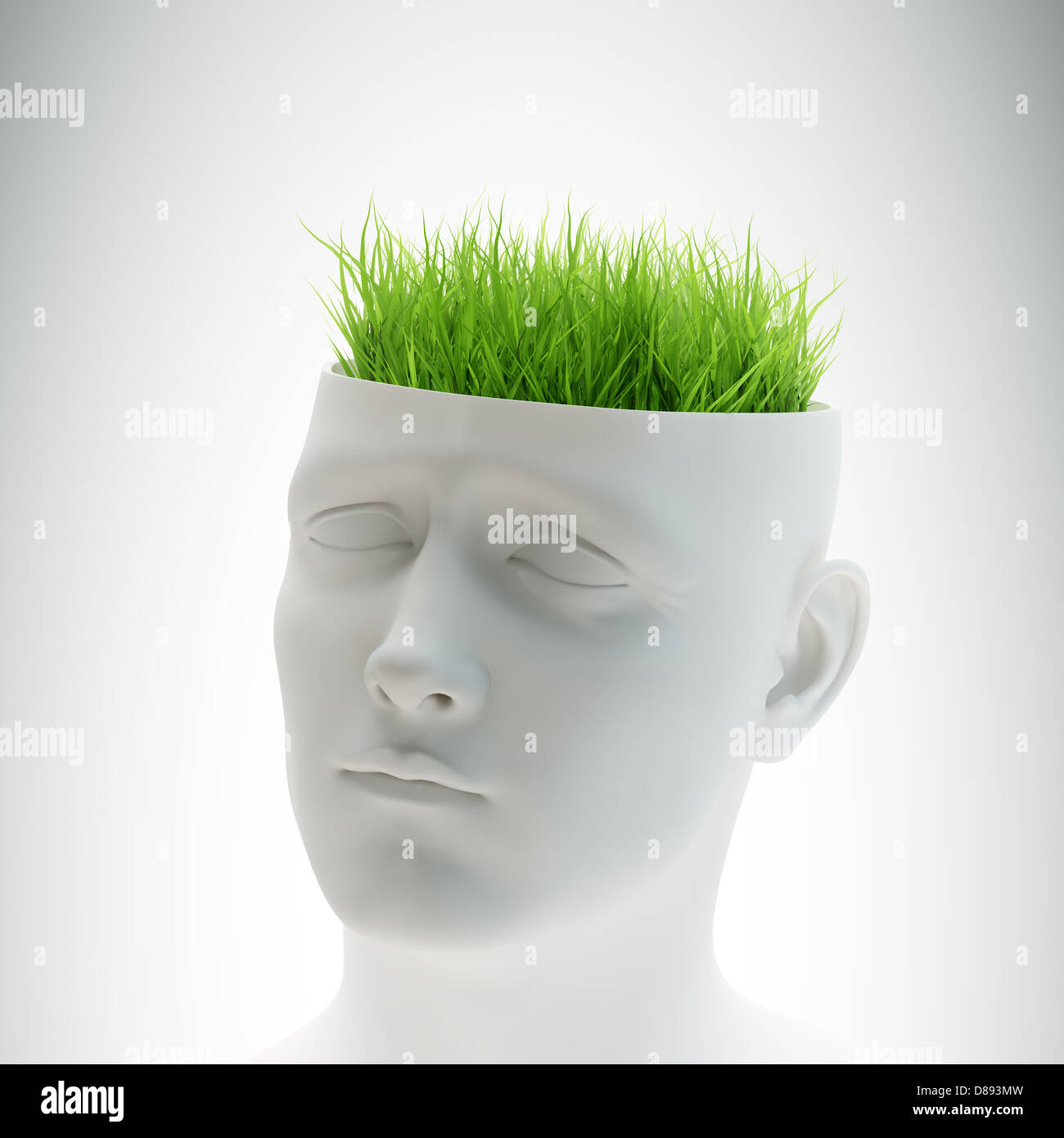 Learning and mental development concept - grass growing out of a head ...