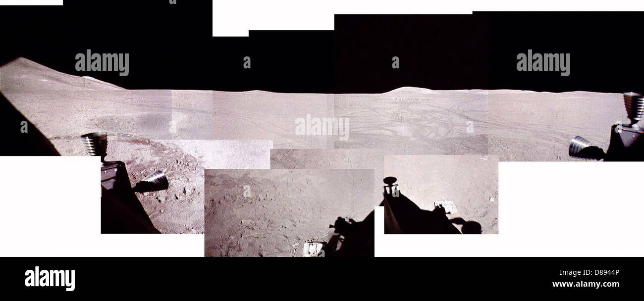 A panoramic view taken from the window of the Apollo 15 spacecraft ...