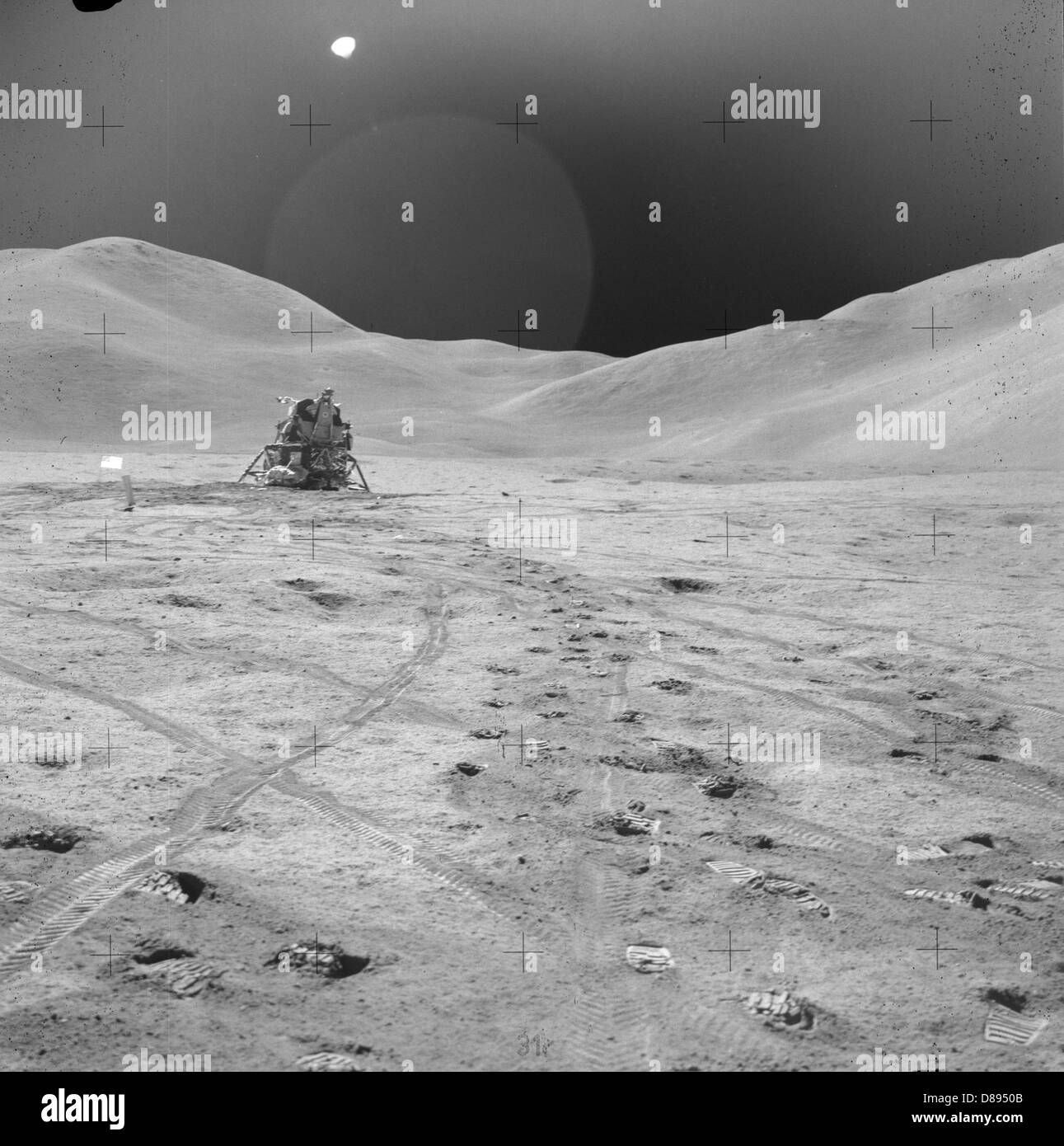 Apollo 15's Lunar Module (LM) is shown on the surface of the Moon, part ...