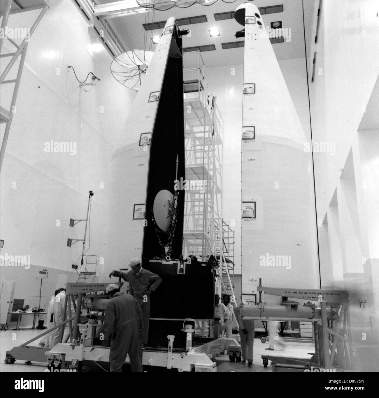The Atlas Centaur rocket fairing is installed around the Pioneer Venus ...