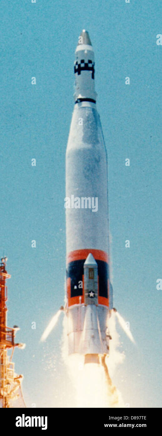 The Atlas LV-3A rocket carrying the Agena A payload with MIDAS 2 ...