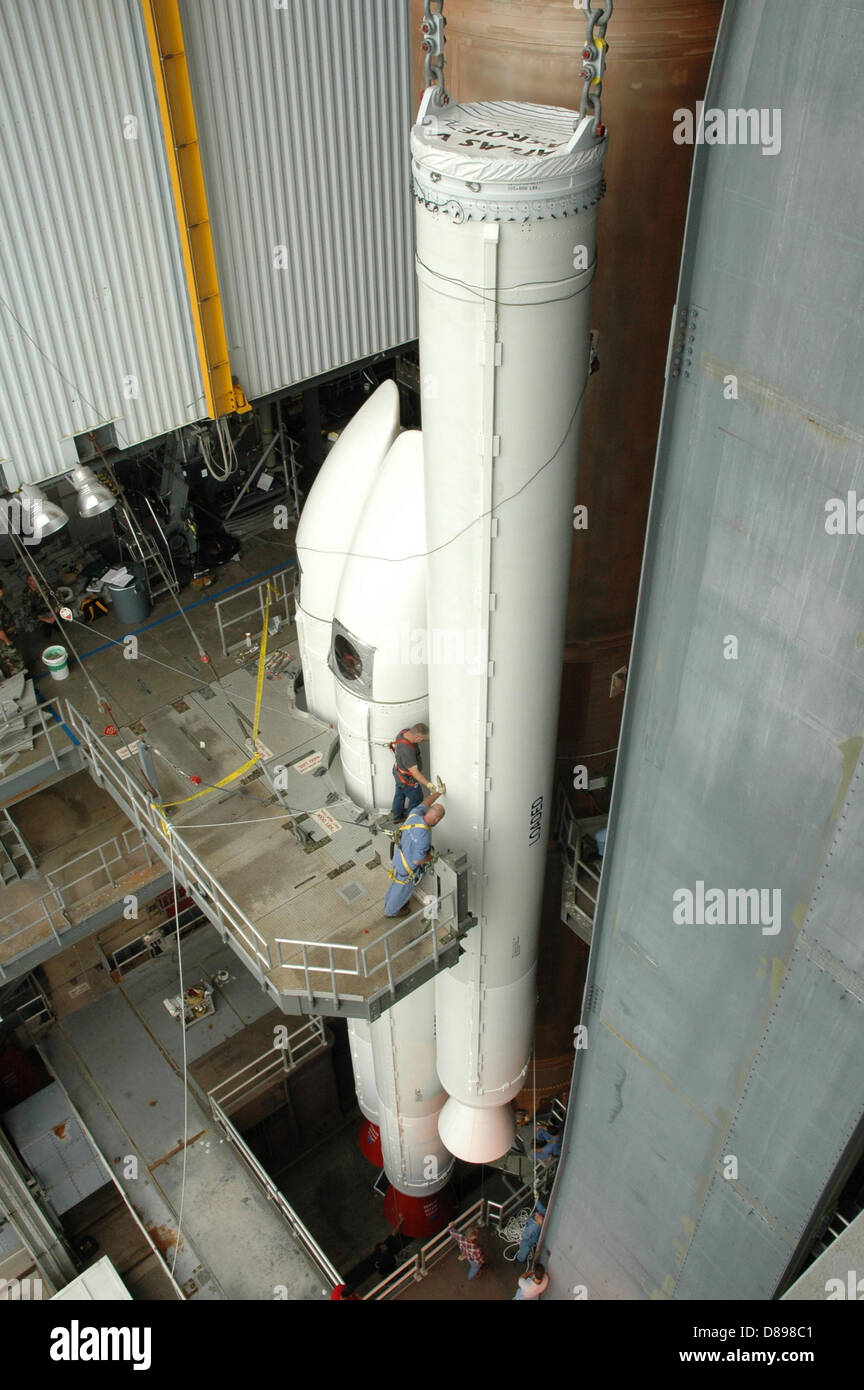 The Atlas V 551 rocket is shown with its Solid Rocket Boosters (SRBs ...