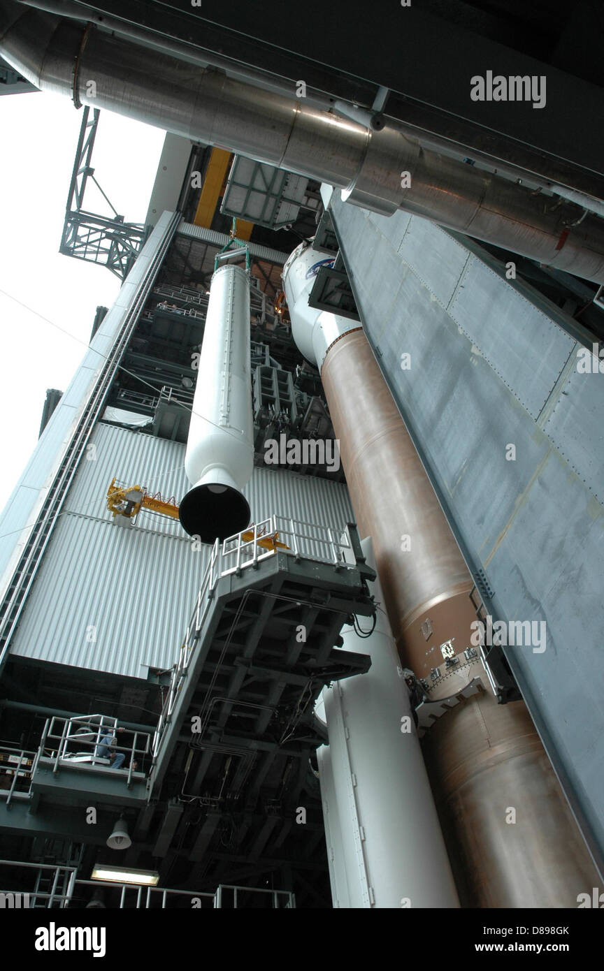 The Atlas V SRB (Solid Rocket Booster) was moved into the assembly hall ...