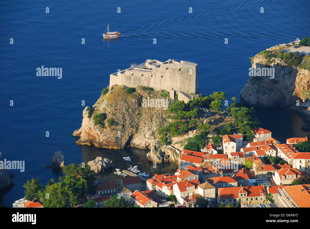 DUBROVNIK, CROATIA. An elevated view of the Lovrijenac fortress and ...
