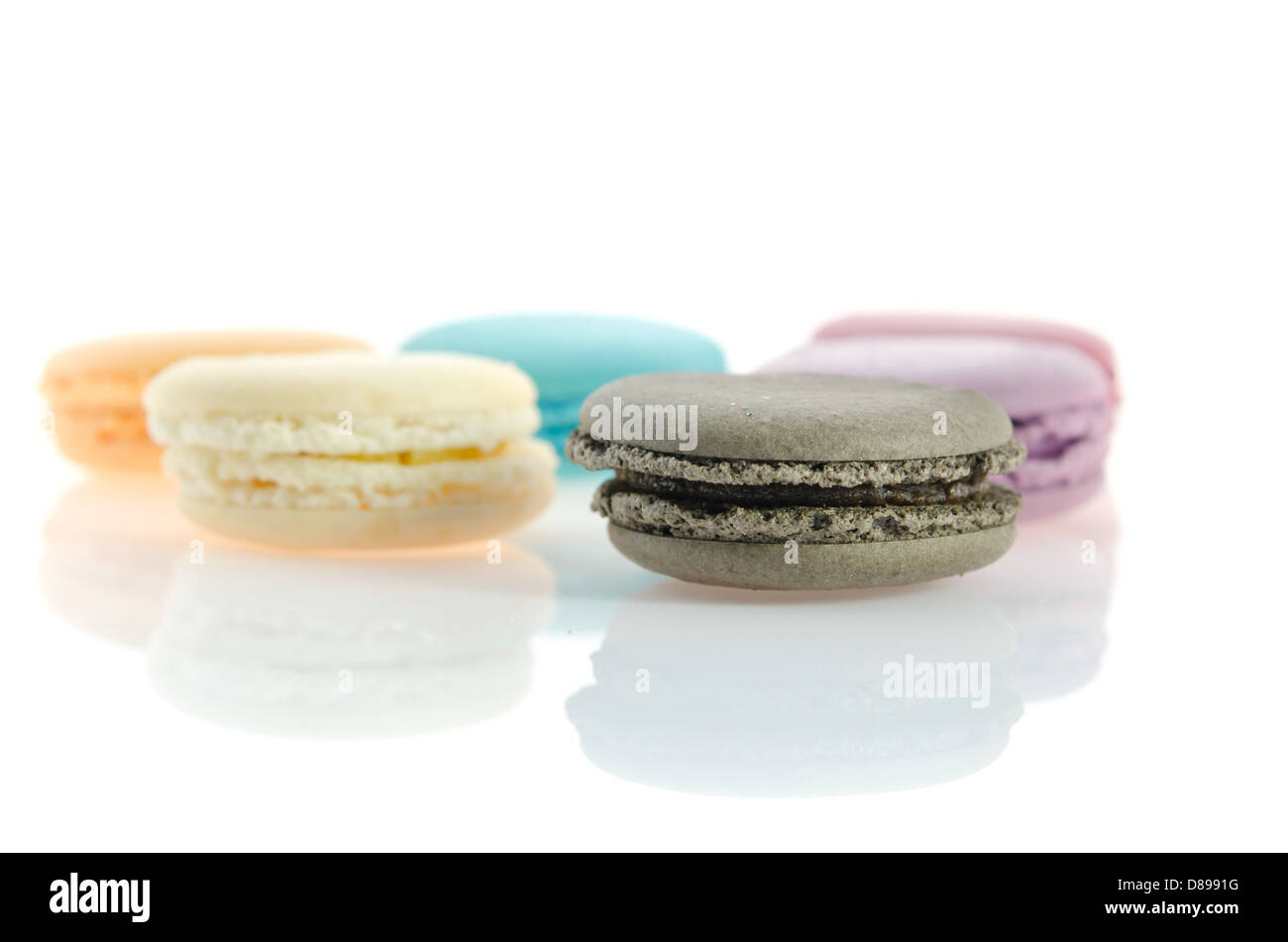traditional french macaroons over white with reflection Stock Photo - Alamy
