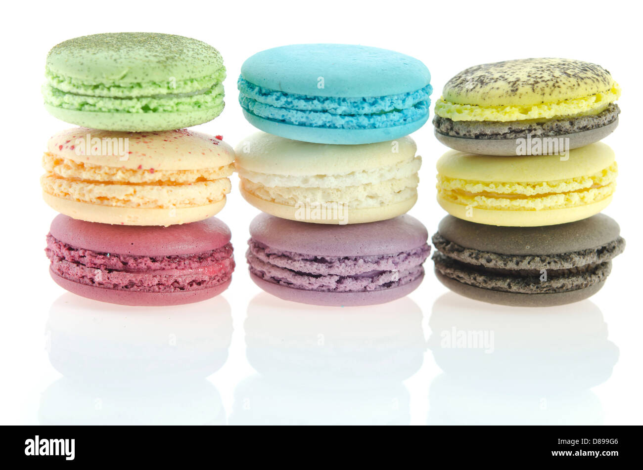 traditional colorful french macaroons stack on white background Stock ...