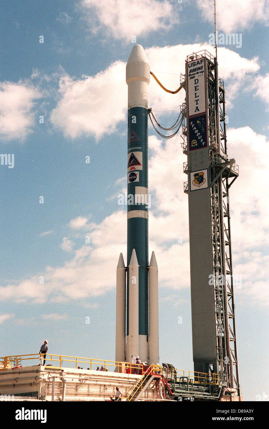 The Delta II 7426 rocket, carrying the Stardust spacecraft, prepares for launch. The mission ...
