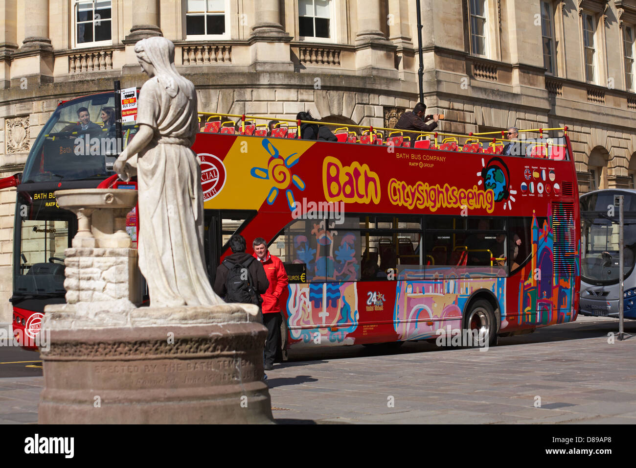 Bath city sightseeing bus tour going past the Water Goddess Rebecca ...