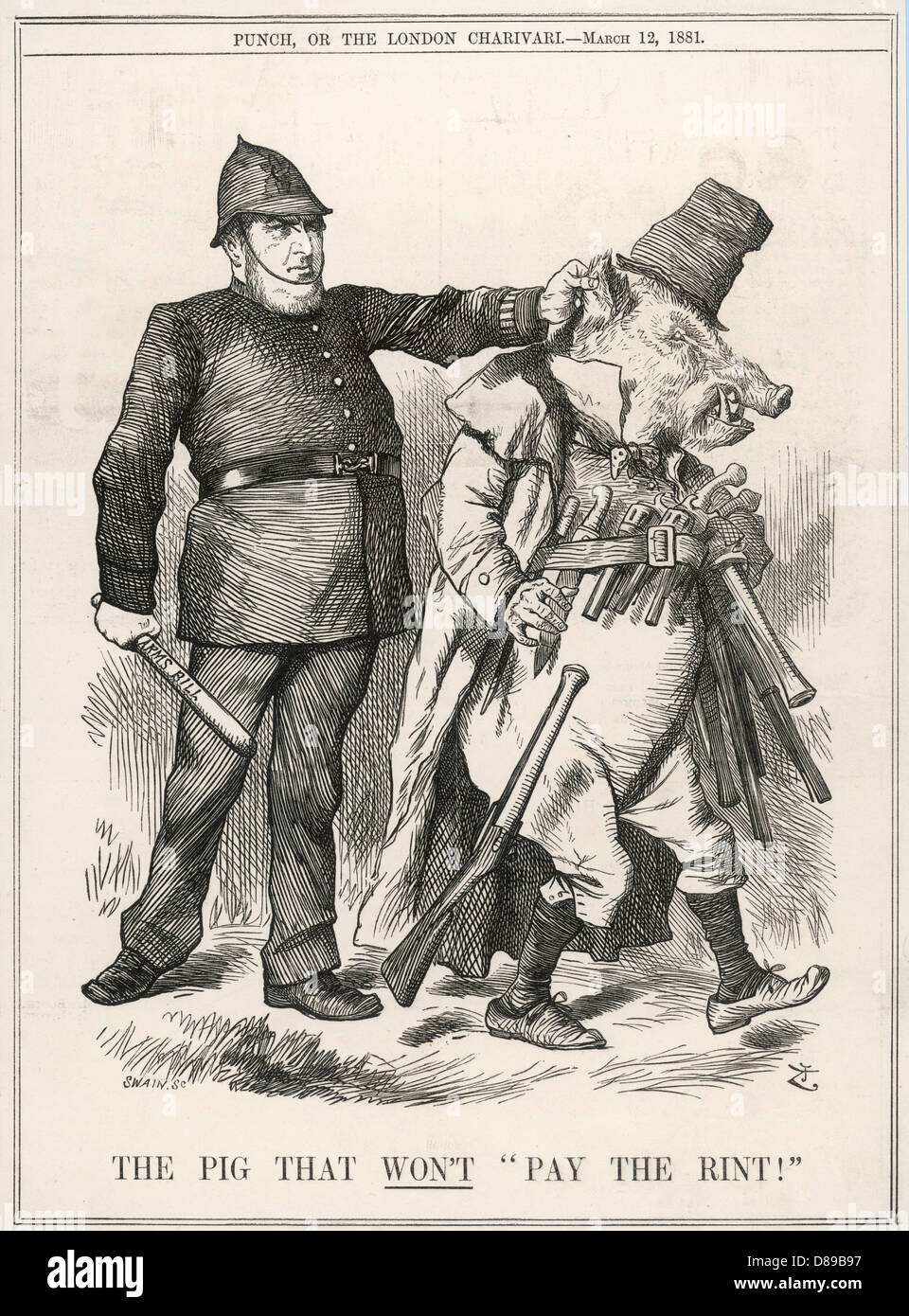 Cartoon, The Pig That Won't Pay the Rint! (Ireland Stock Photo - Alamy