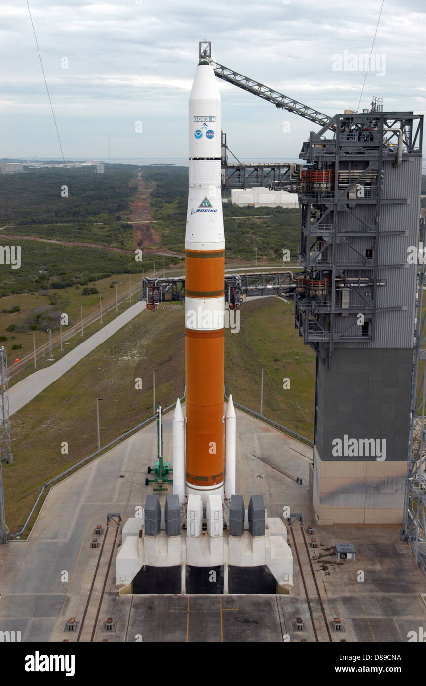 The Delta IV Medium 4.2 rocket, carrying the GOES-N satellite, is ready ...