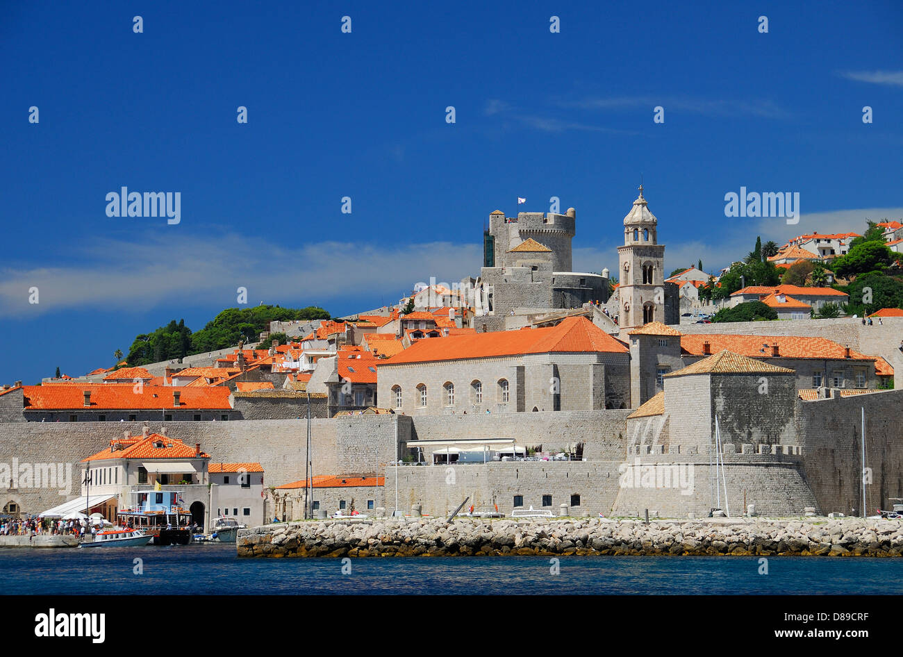 DUBROVNIK, CROATIA. A view of the fortified medieval walled town from ...