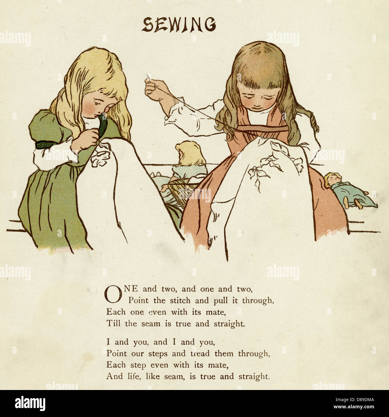 Two girls sewing Stock Photo - Alamy
