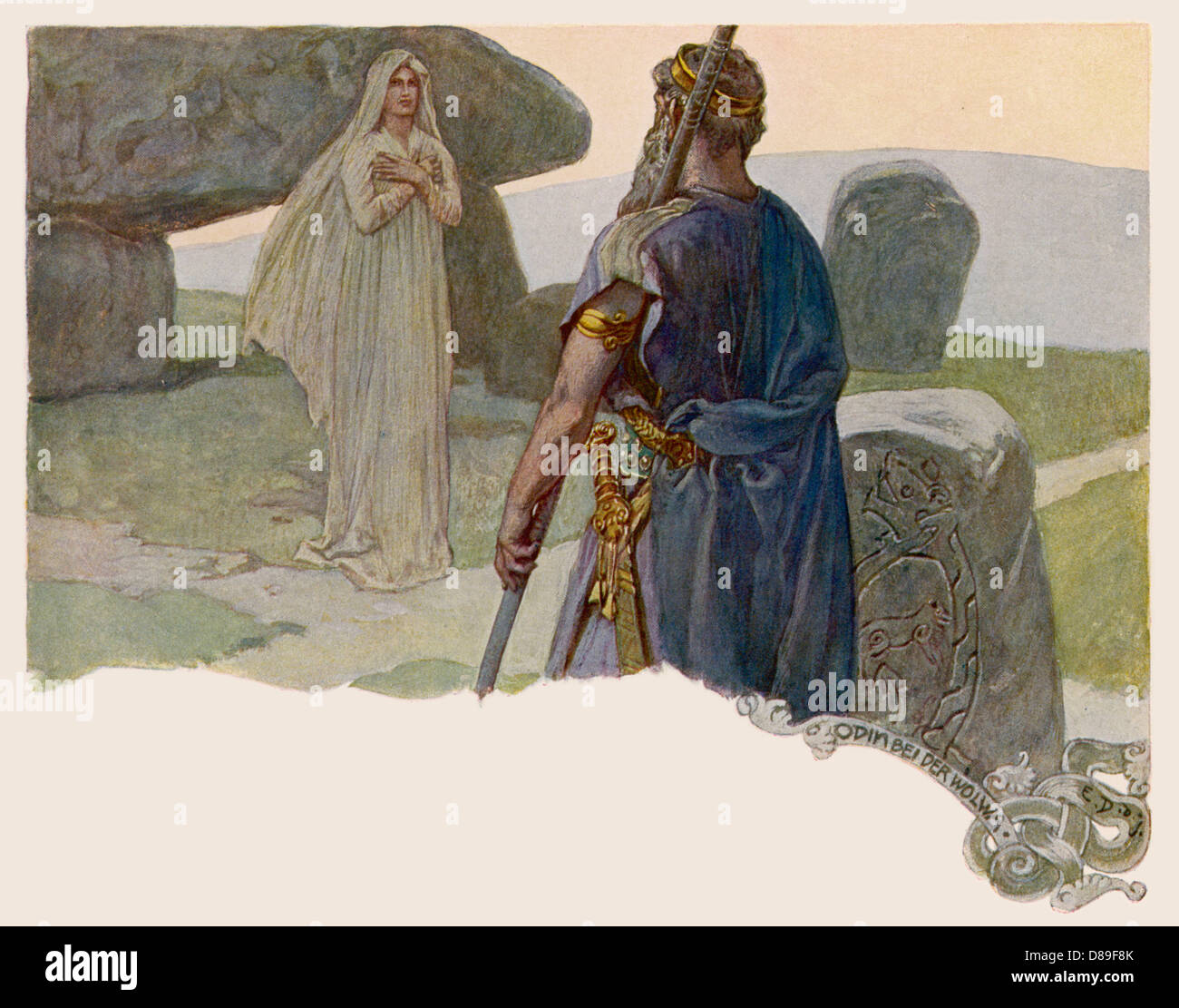Odin Consults A Wolwa Stock Photo - Alamy