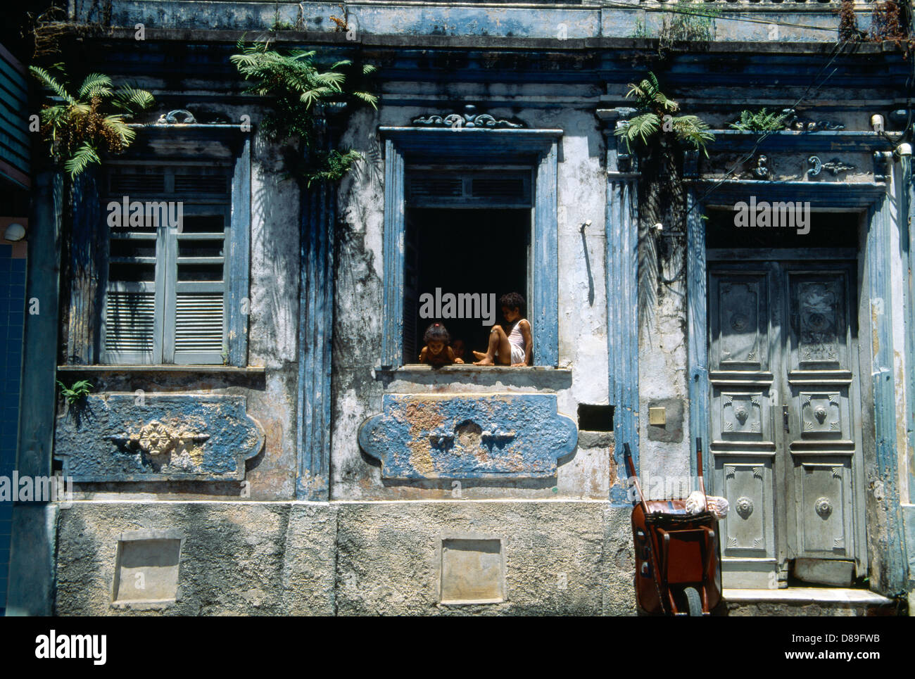Bahia Brazil Salvador Children Sitting In Window In Cidade Alta (High ...