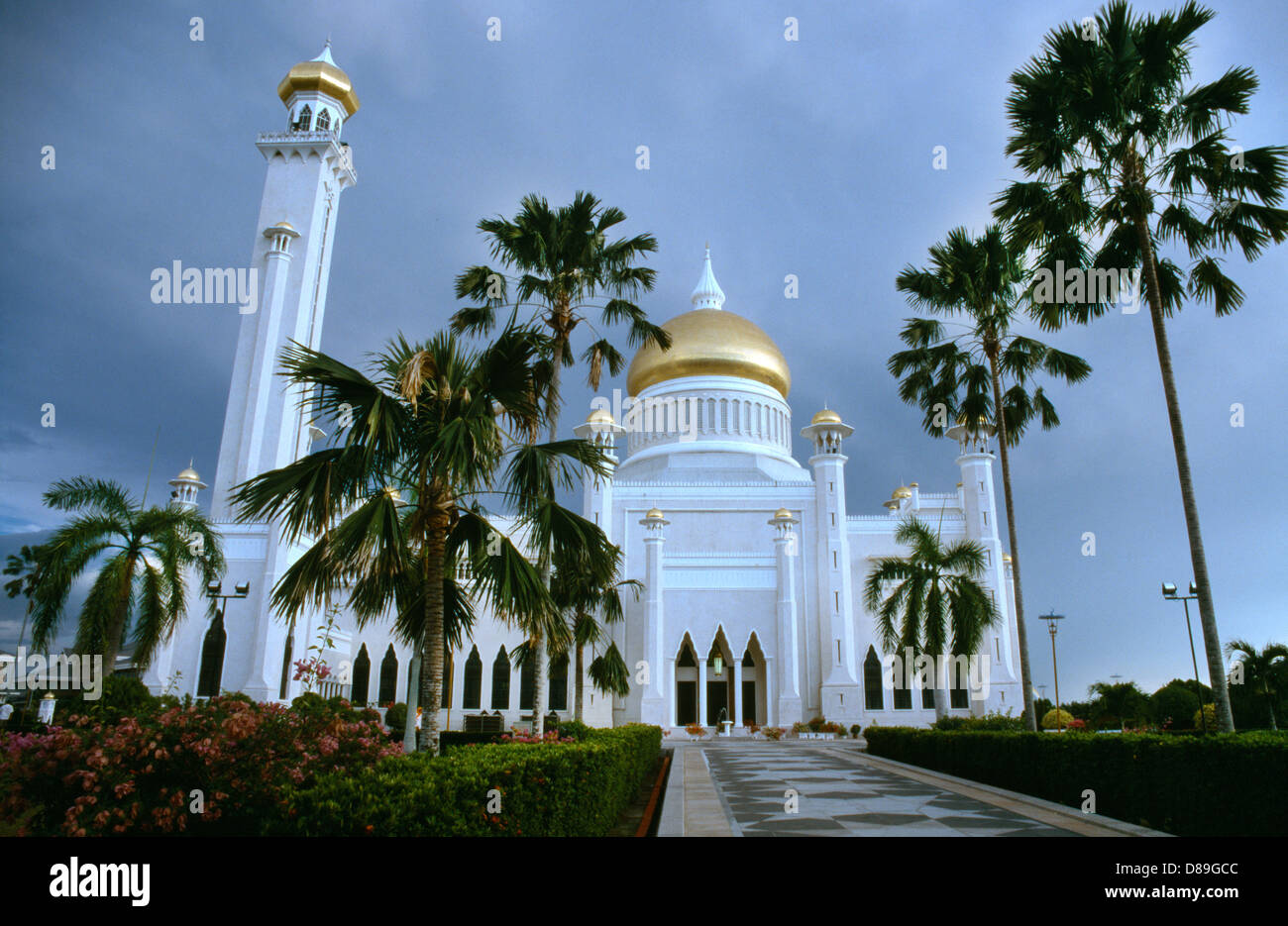 Bandar Seri Bagawan Brunei Ali Saifuddin Mosque And Palm Trees Stock ...