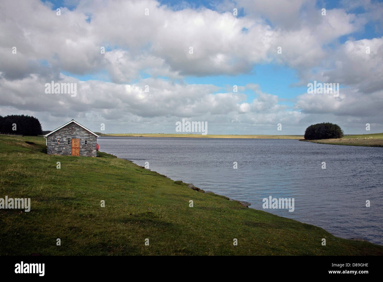 Boat house and bank at Crowdy Reservoir Near Camelford, North Cornwall ...