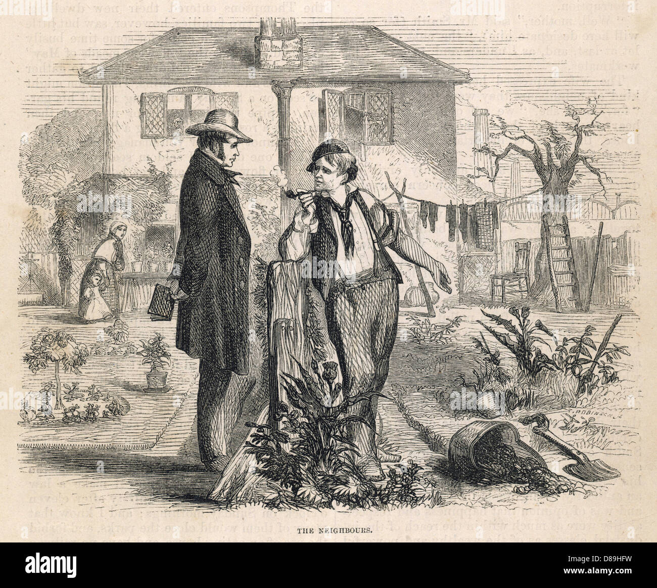 Neighbours chatting fence hi-res stock photography and images - Alamy