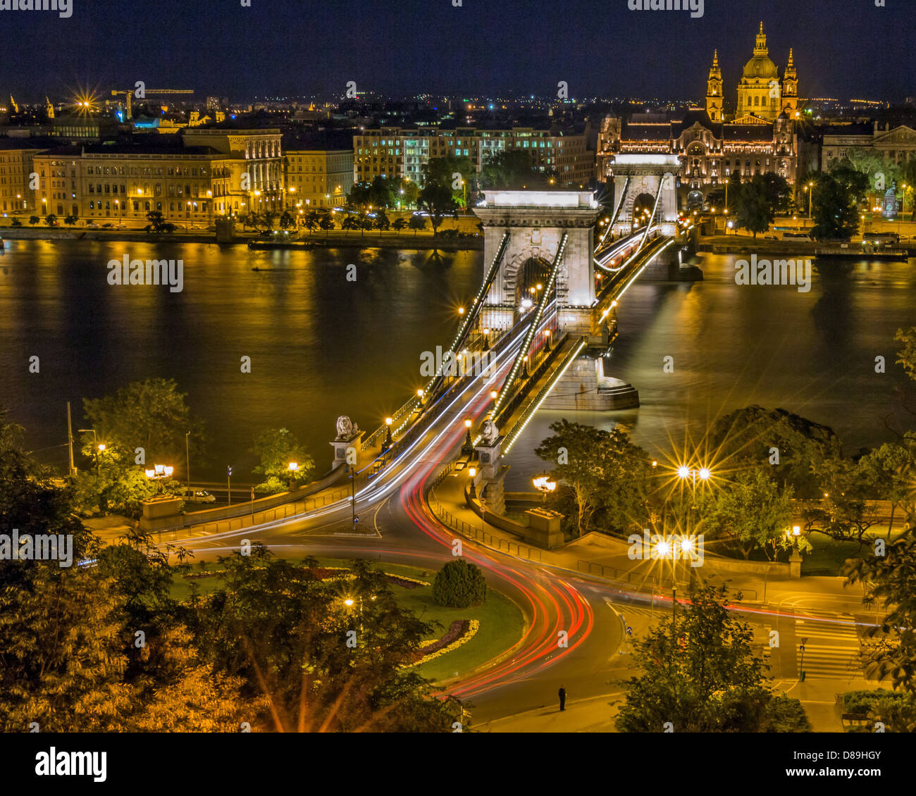 The Chain Bridge in Budapest, Hungary, is one of the city’s most iconic ...